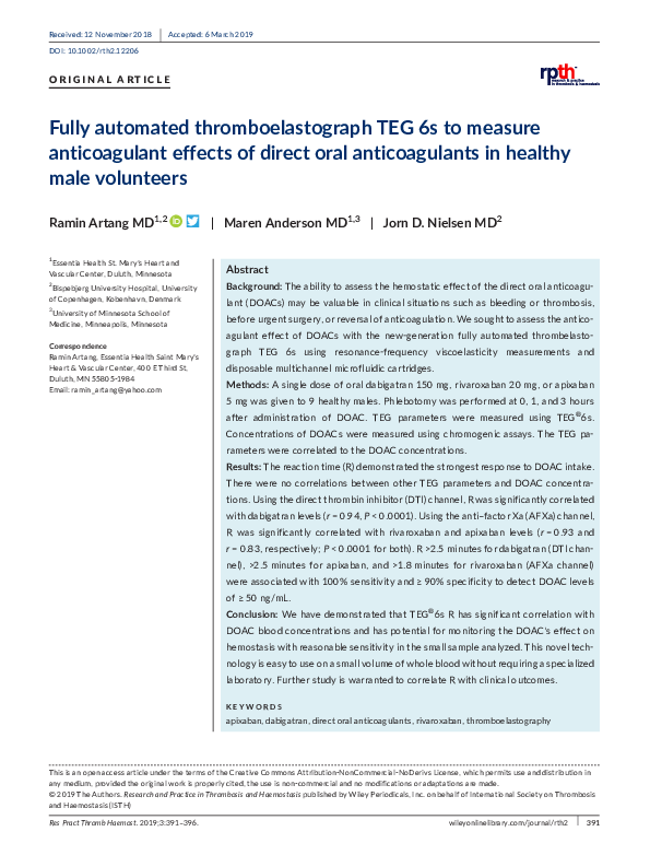 (PDF) Fully automated thromboelastograph TEG 6s to measure ...