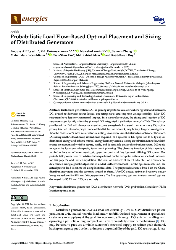 (PDF) Probabilistic Load Flow–Based Optimal Placement and Sizing of Distributed Generators