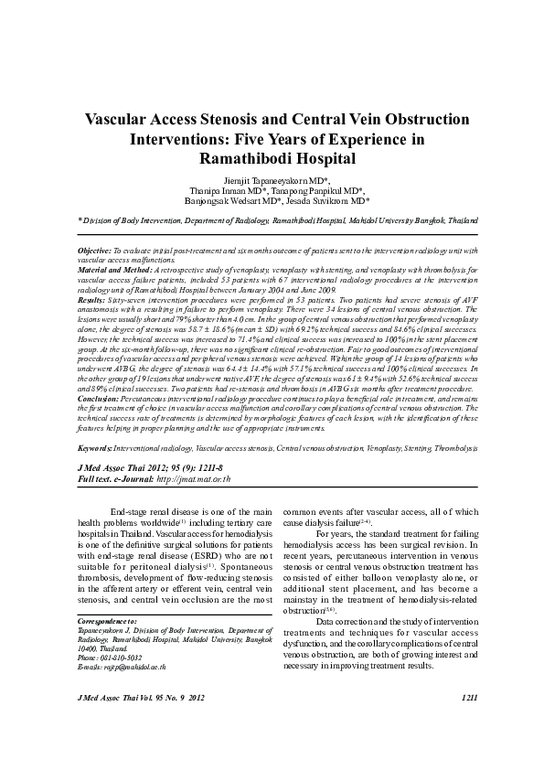 (PDF) Vascular access stenosis and central vein obstruction ...
