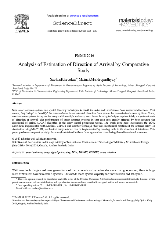 (PDF) Analysis of Estimation of Direction of Arrival by Comparative Study
