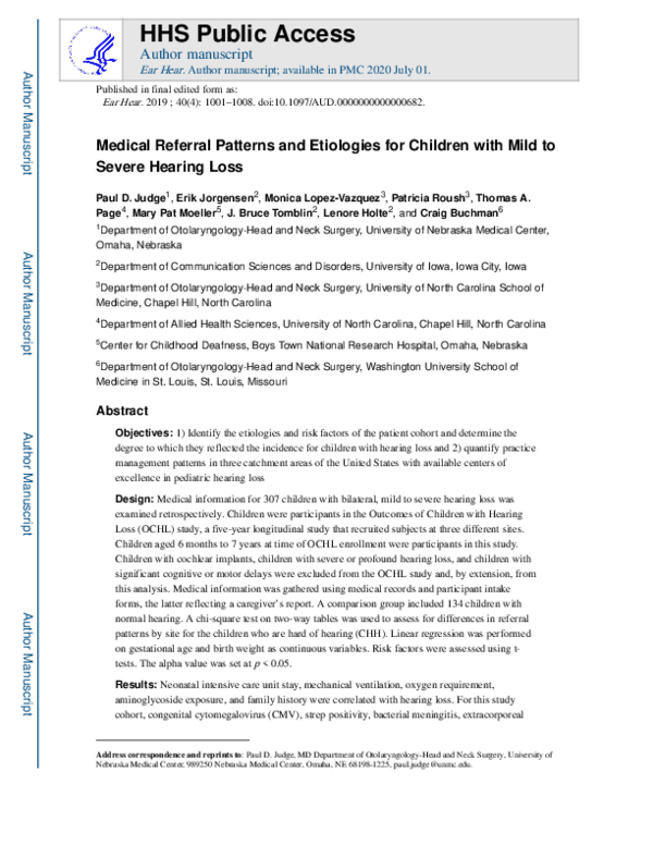 (PDF) Medical Referral Patterns and Etiologies for Children With Mild ...