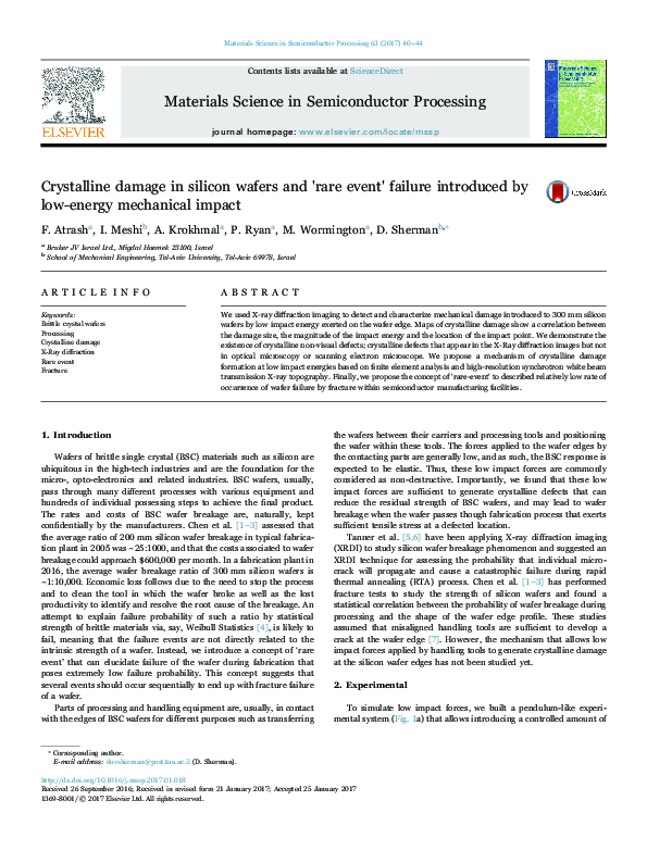 (PDF) Crystalline damage in silicon wafers and 'rare event' failure ...