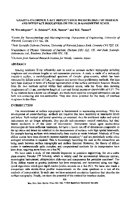 (PDF) Grazing Incidence X-Ray Reflectance Measurement of Surface and ...