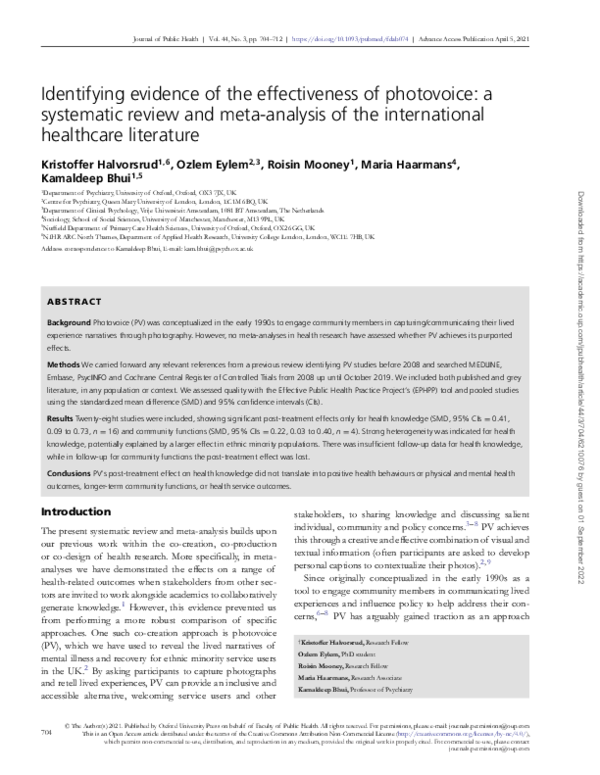 (PDF) Identifying evidence of the effectiveness of photovoice: a systematic review and meta ...