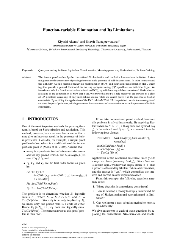 (PDF) Function-variable Elimination and Its Limitations (PDF) Function-variable Elimination and Its Limitations