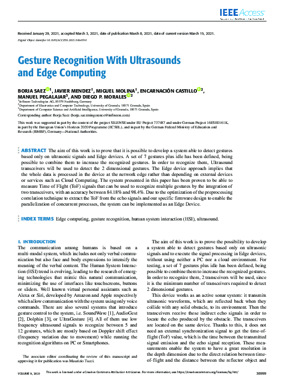 (PDF) Gesture Recognition With Ultrasounds and Edge Computing