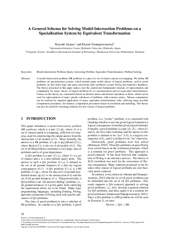 (PDF) A General Schema for Solving Model-Intersection Problems on a Specialization System by ...