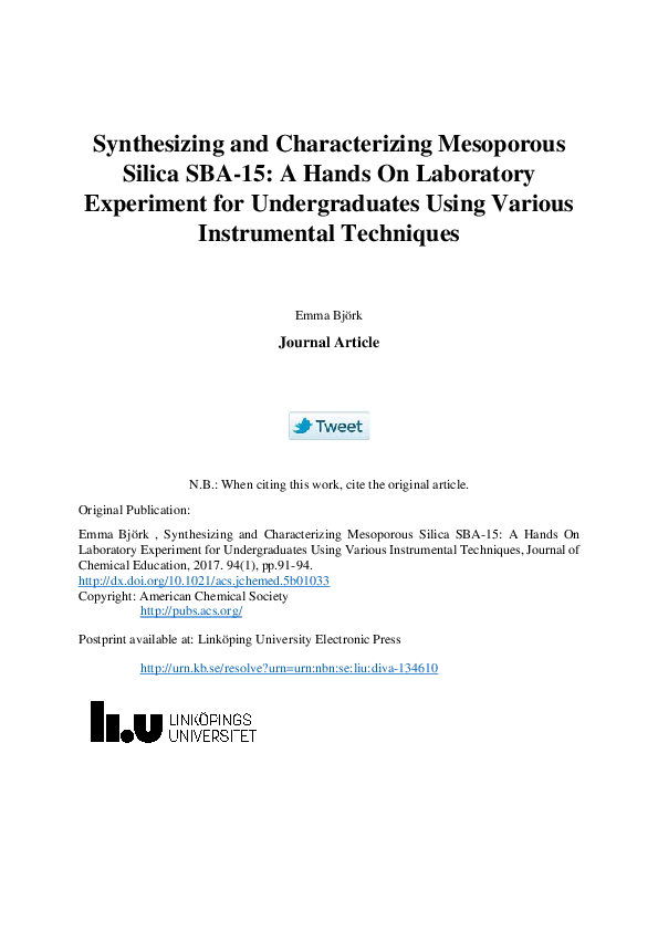 Synthesizing and Characterizing Mesoporous Silica SBA-15: A Hands-On ...