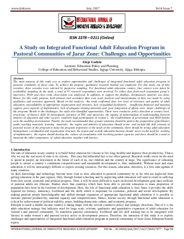 (PDF) A Study on Integrated Functional Adult Education Program in ...
