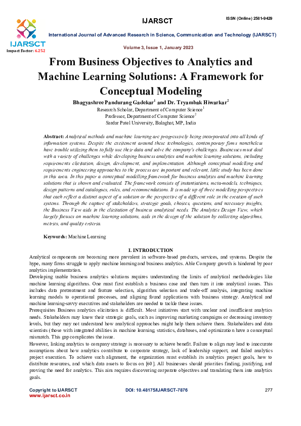 (PDF) From Business Objectives to Analytics and Machine Learning ...