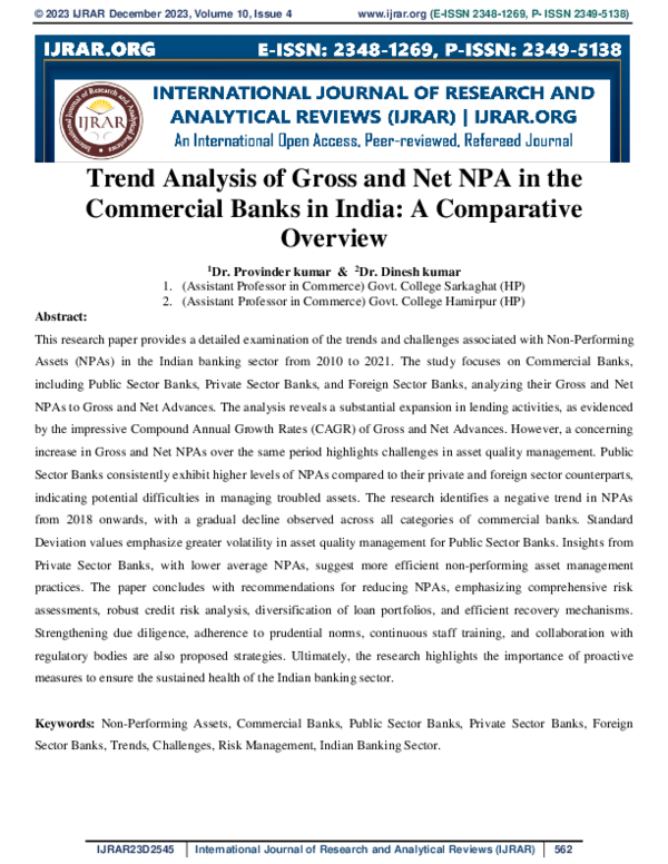 (PDF) Trend Analysis of Gross and Net NPA in the Commercial Banks in ...