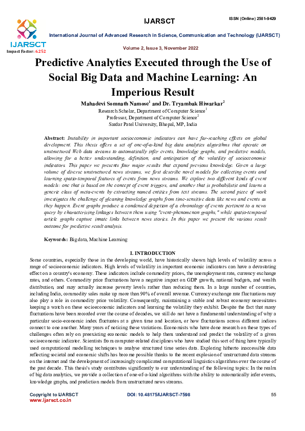 (PDF) Predictive Analytics Executed through the Use of Social Big Data and Machine Learning: An ...