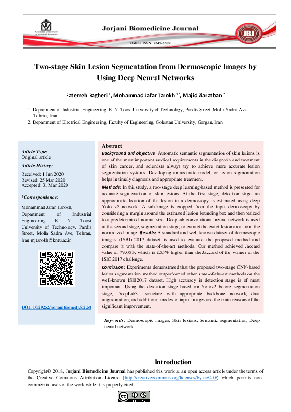 (PDF) Two-stage Skin Lesion Segmentation from Dermoscopic Images by Using Deep Neural Networks