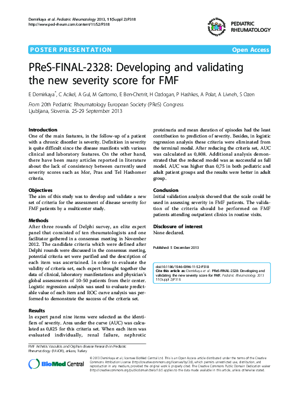 (PDF) PReS-FINAL-2328: Developing and validating the new severity score ...