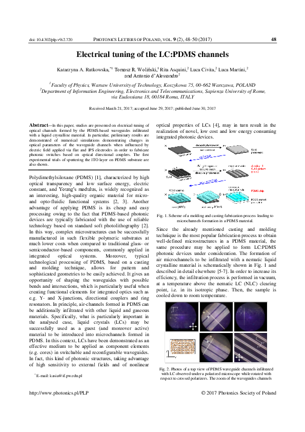 (PDF) Electrical tuning of the LC:PDMS channels