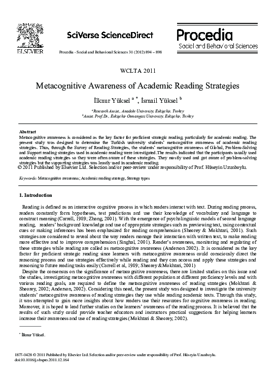Pdf Metacognitive Awareness Of Academic Reading Strategies