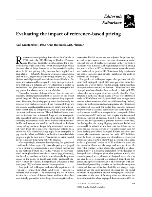 (PDF) Evaluating the impact of reference-based pricing