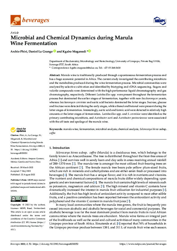 (PDF) Microbial and Chemical Dynamics during Marula Wine Fermentation ...