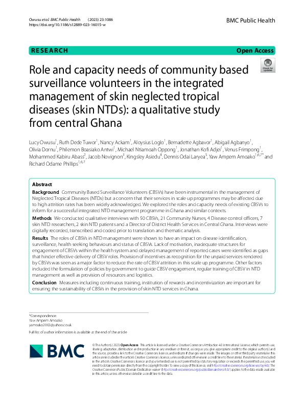 (PDF) Role and capacity needs of community based surveillance ...