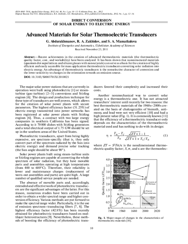 (PDF) Advanced materials for solar thermoelectric transducers