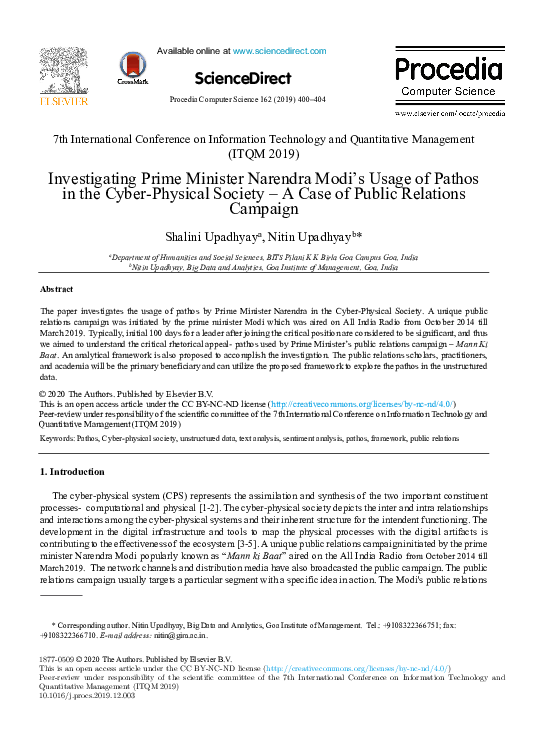 (PDF) Investigating Prime Minister Narendra Modi’s Usage of Pathos in ...