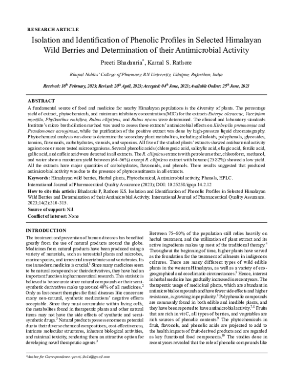 (PDF) Isolation and Identification of Phenolic Profiles in Selected ...