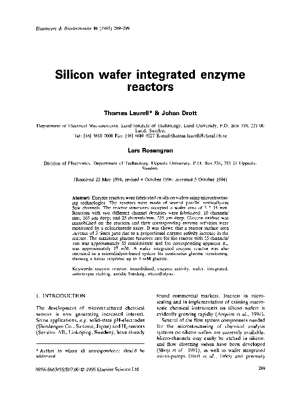 (PDF) Silicon Wafer Integrated Enzyme Reactors