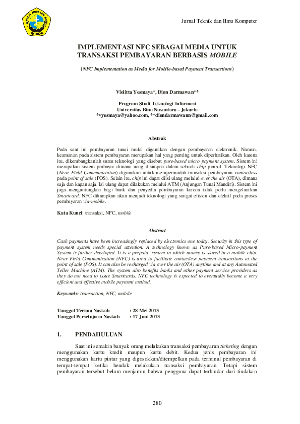 (PDF) Implementasi NFC sebagai media untuk transaksi pembayaran ...