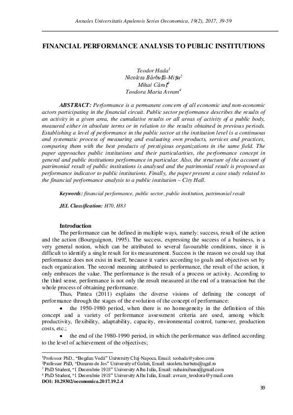 (PDF) ﻿ Financial Performance Analysis To Public Institutions