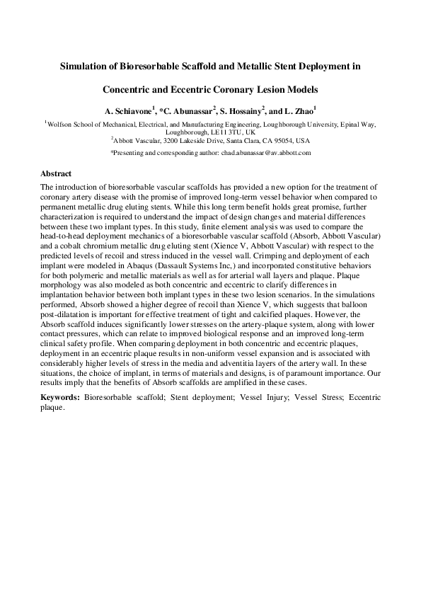 (PDF) Keynote: Simulation of Bioresorbable Scaffold and Metallic Stent ...