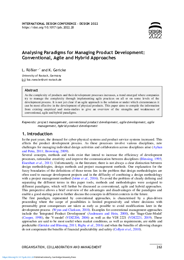 (PDF) Analysing Paradigms for Managing Product Development: Conventional, Agile and Hybrid ...