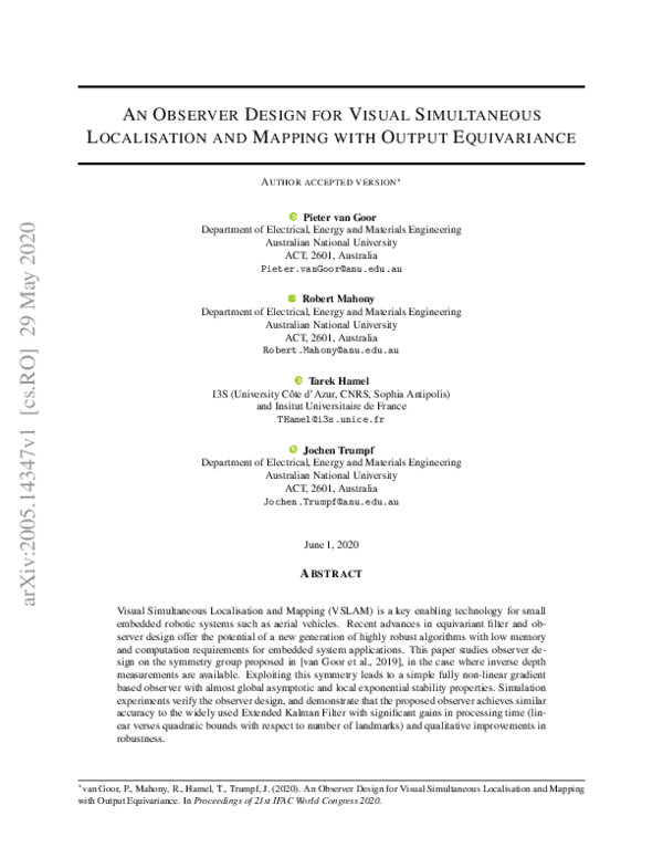 (PDF) An Observer Design for Visual Simultaneous Localisation and ...