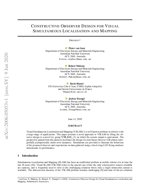(PDF) Constructive Observer Design for Visual Simultaneous Localisation ...
