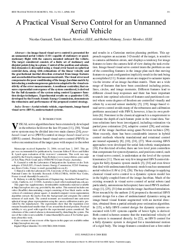 (PDF) A practical Visual Servo Control for a Unmanned Aerial Vehicle
