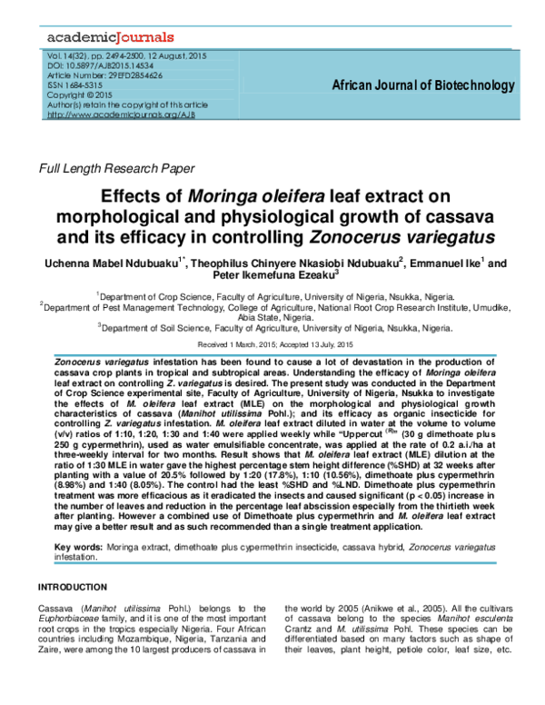 (PDF) Effects of Moringa oleifera leaf extract on morphological and physiological growth of ...