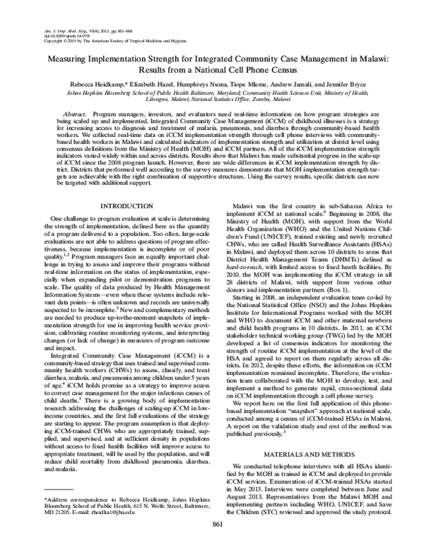 (PDF) Measuring Implementation Strength for Integrated Community Case ...