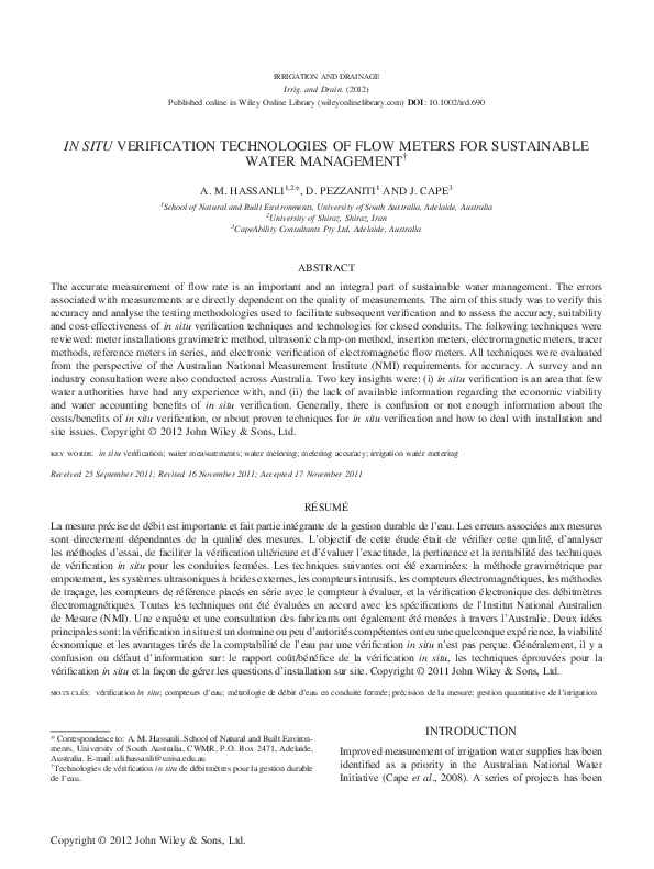 (PDF) In Situ Verification Technologies of Flow Meters for Sustainable ...