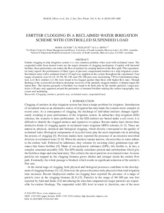 (PDF) Emitter clogging in a reclaimed water irrigation scheme with ...