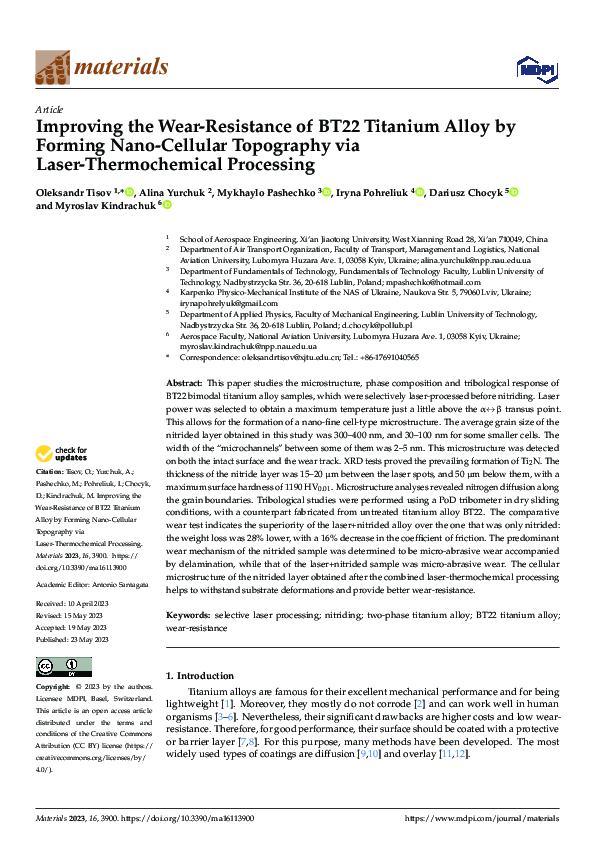 (PDF) Improving the Wear-Resistance of BT22 Titanium Alloy by Forming ...
