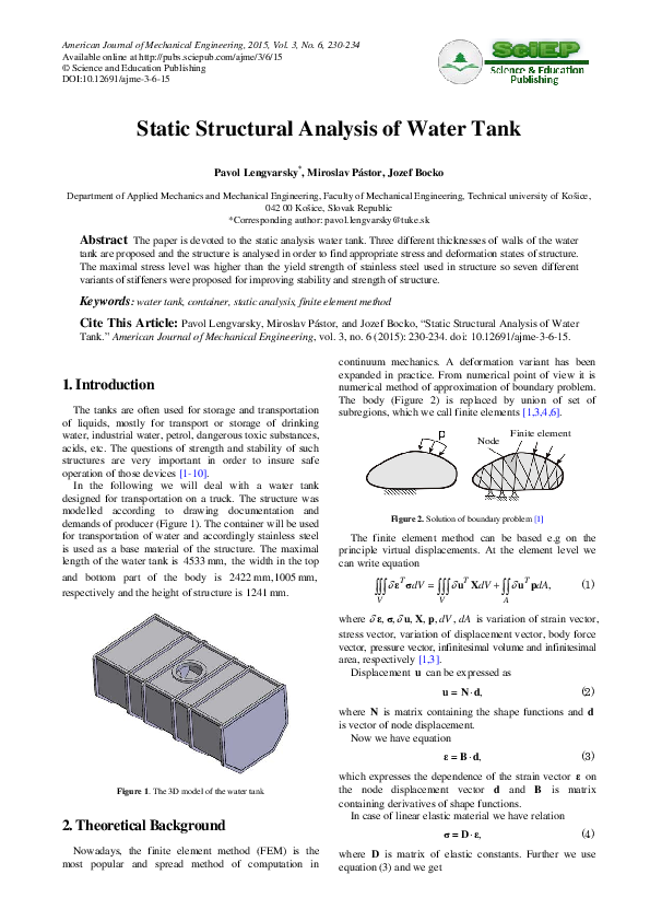 (PDF) Static Structural Analysis of Water Tank