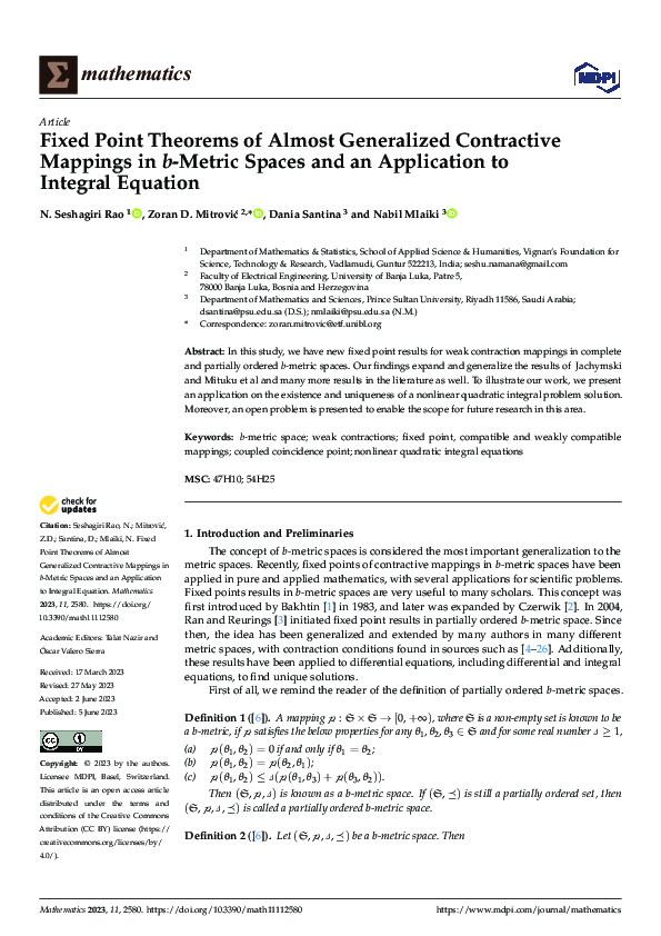 (PDF) Fixed Point Theorems of Almost Generalized Contractive Mappings in b-Metric Spaces and an ...