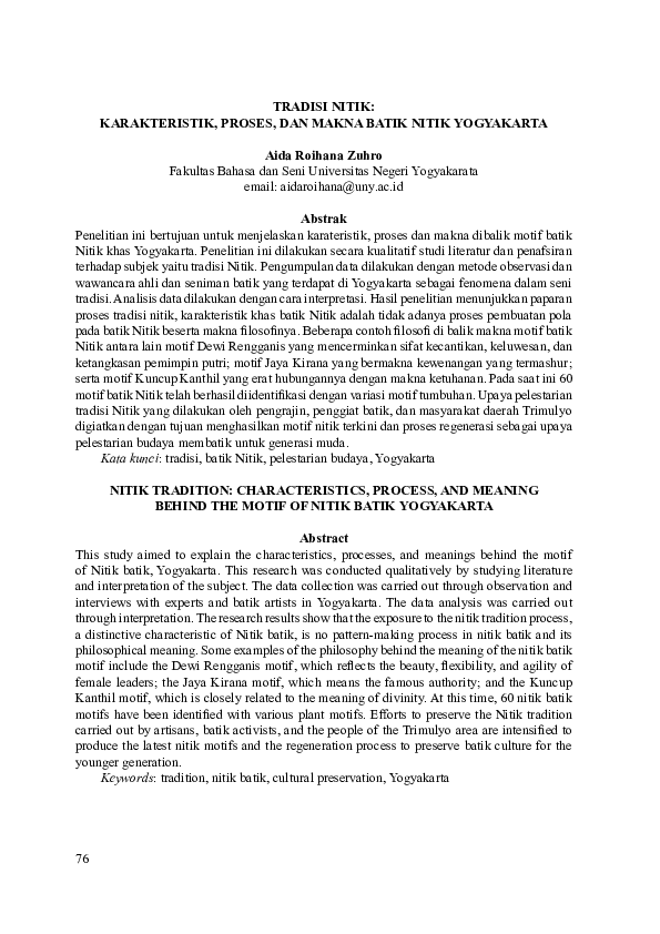 (PDF) Tradisi Nitik: Karakteristik, proses, dan makna batik Nitik ...
