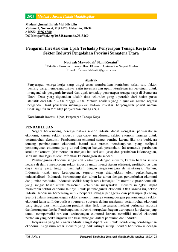 (PDF) Pengaruh Investasi dan Upah Terhadap Penyerapan Tenaga Kerja Pada Sektor Industri ...