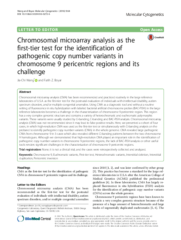 (PDF) Chromosomal microarray analysis as the first-tier test for the ...
