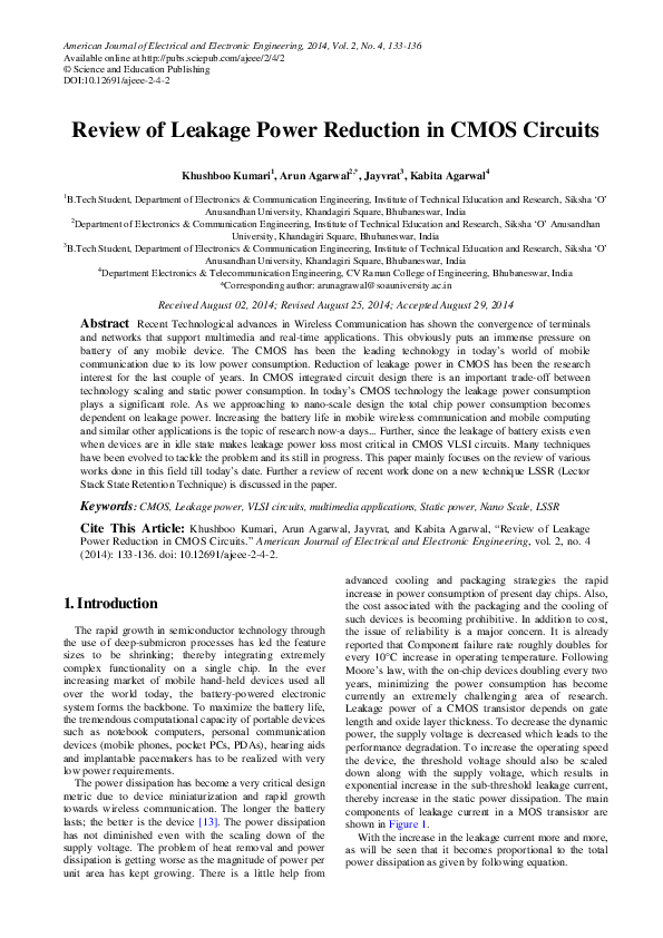 (PDF) Review of Leakage Power Reduction in CMOS Circuits