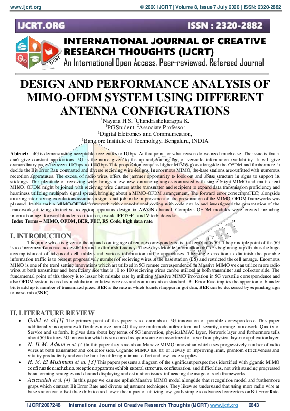 Pdf Design And Performance Analysis Of Mimo Ofdm System Using