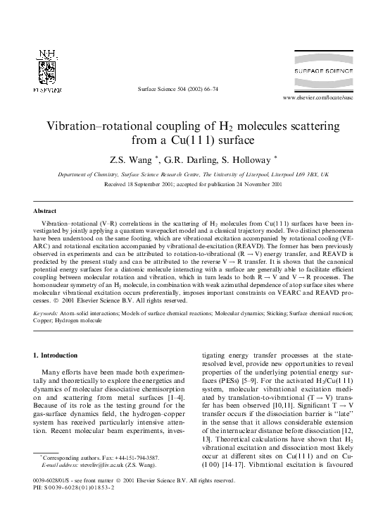 (PDF) Vibration–rotational coupling of H2 molecules scattering from a ...