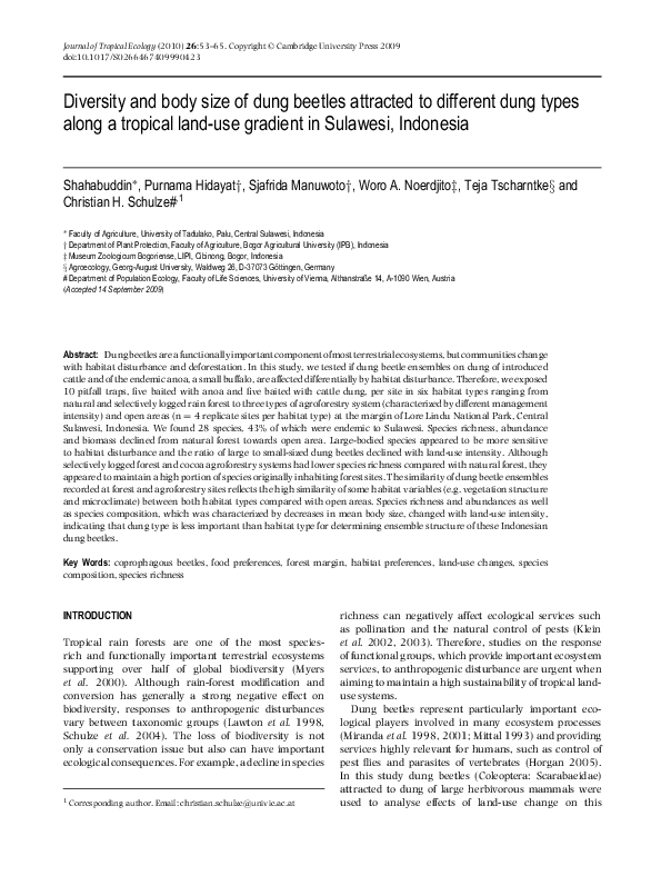 (PDF) Diversity and body size of dung beetles attracted to different ...