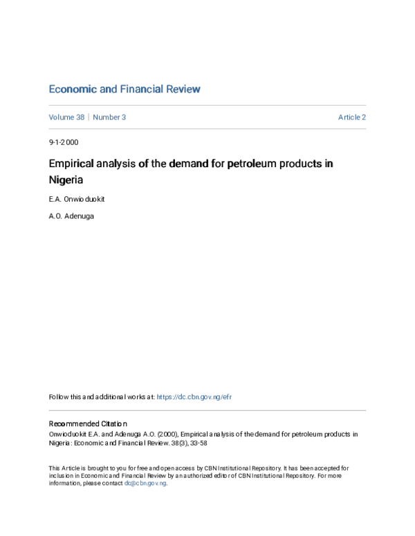 (PDF) Empirical analysis of the demand for petroleum products in Nigeria