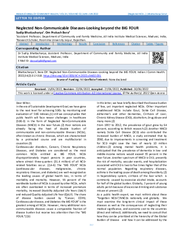 (PDF) Neglected Non-Communicable Diseases-Looking beyond the BIG FOUR